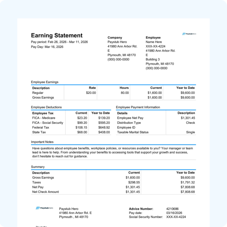 Paystub Maker | Create Pay Stubs in Minutes • PaystubHero